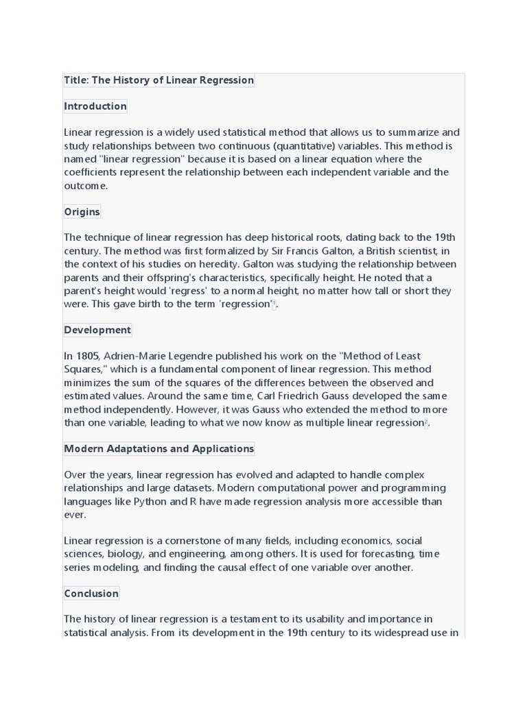 The History of Linear Regression | PDF | Regression Analysis | Linear ...