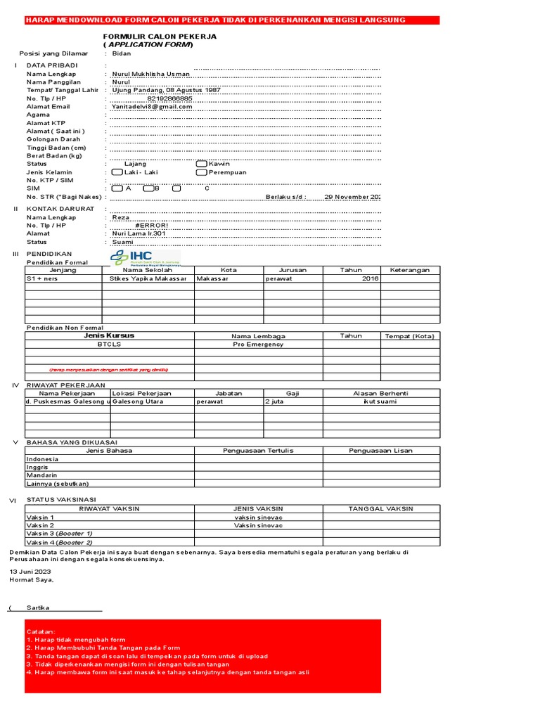 Form Data Calon Pekerja - XLSX - Form Calon Pekerja | PDF