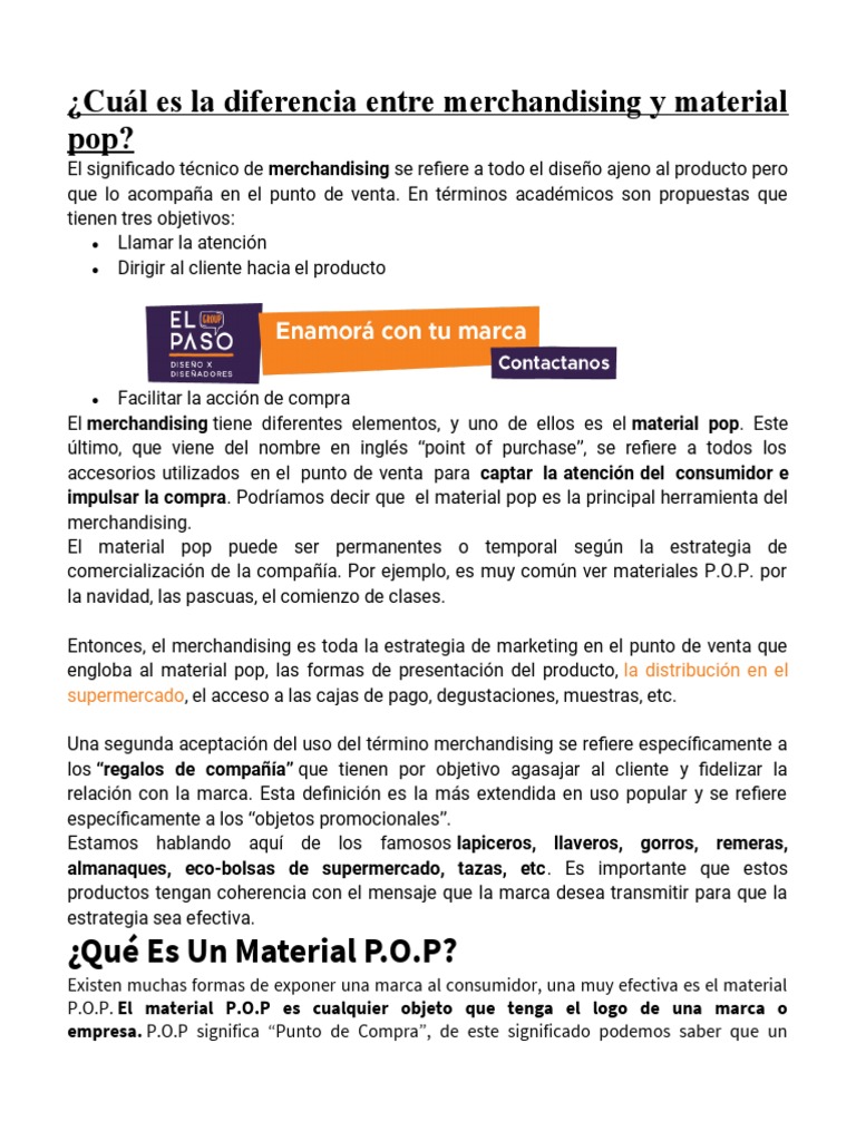 Diferencias entre Merchandising y Material POP | PDF | Marketing | Marca