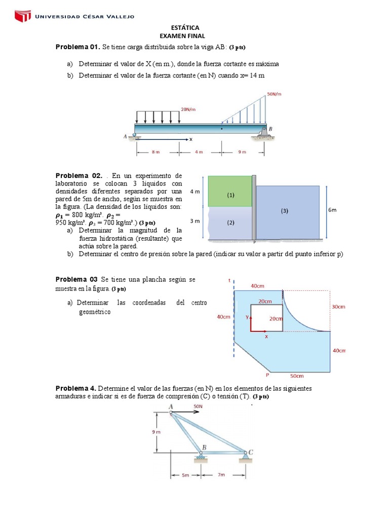 Examen Final de Estática | PDF | Fuerza | Viga (Estructura)