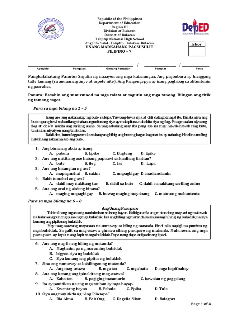 1ST Periodic - Filipino | PDF