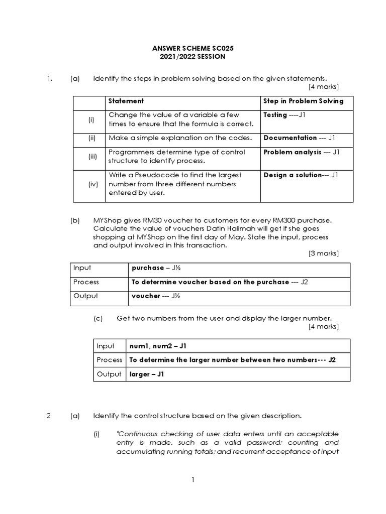 Answer Scheme KMPP SC025 | PDF | Parameter (Computer Programming) | Control Flow