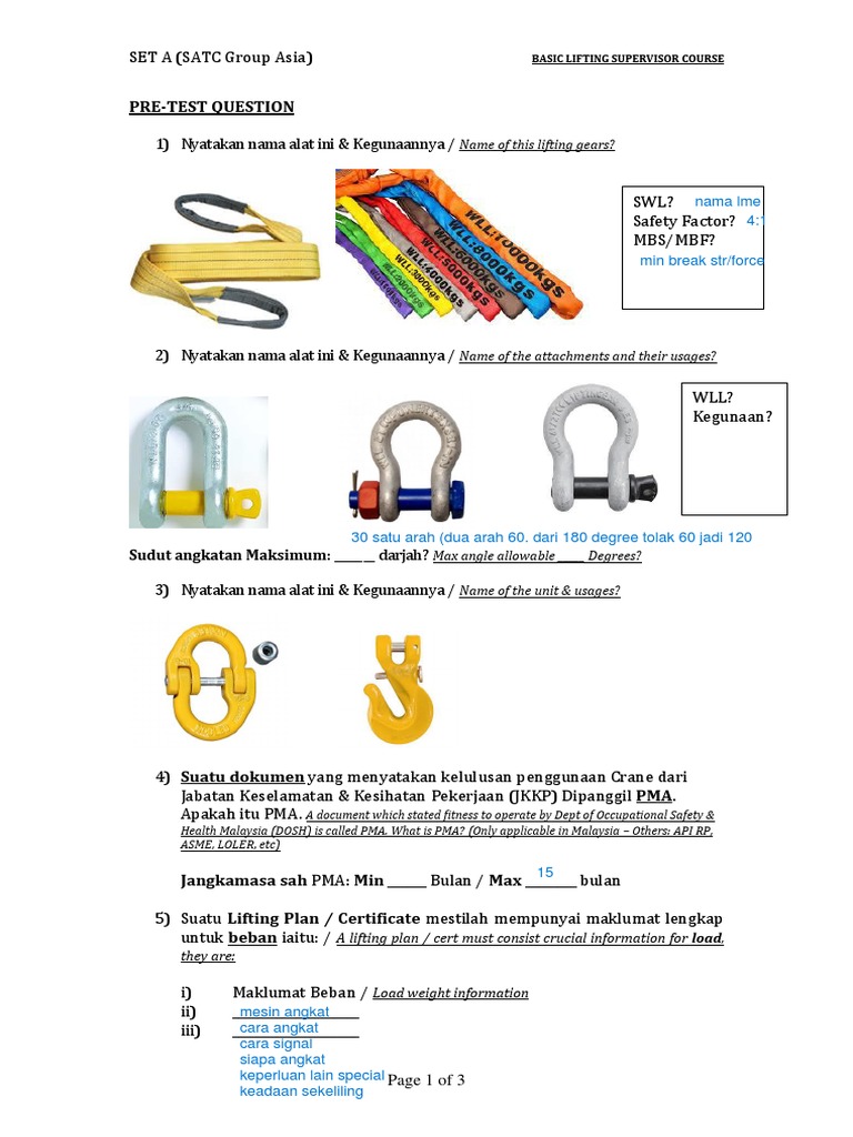 Pre Test Basic Lifting Supervisor 2020 | PDF