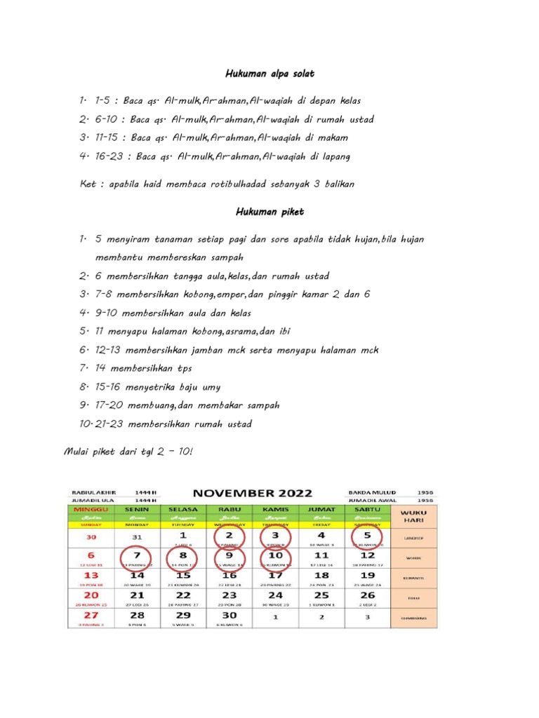 Hukuman Alpa Solat dan Piket Siswa | PDF
