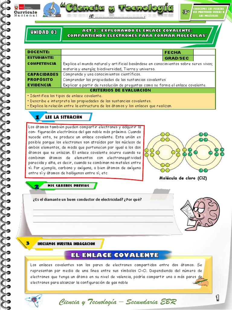 C-3º Act 3 Cyt Und 3 - Sem 3 | Descargar gratis PDF | Enlace covalente | Enlace químico