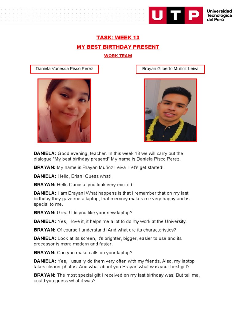 Week 13 - My Best Birthday Present - TA3 | PDF