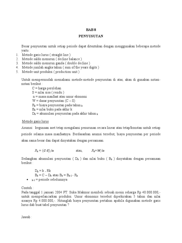 Bab 8 Penyusutan | PDF Bab 8 Penyusutan | PDF