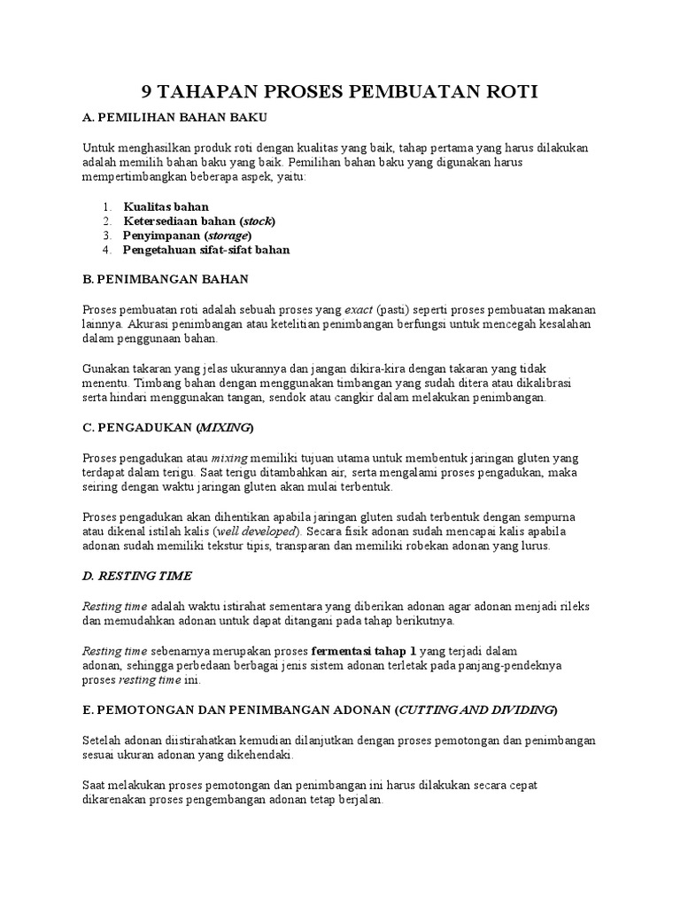 9 Tahapan Proses Pembuatan Roti | PDF | Seni