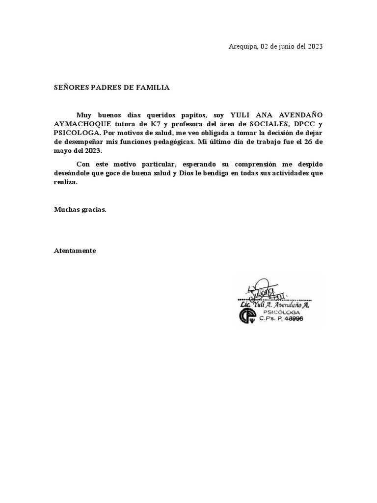 Carta para Padres | PDF