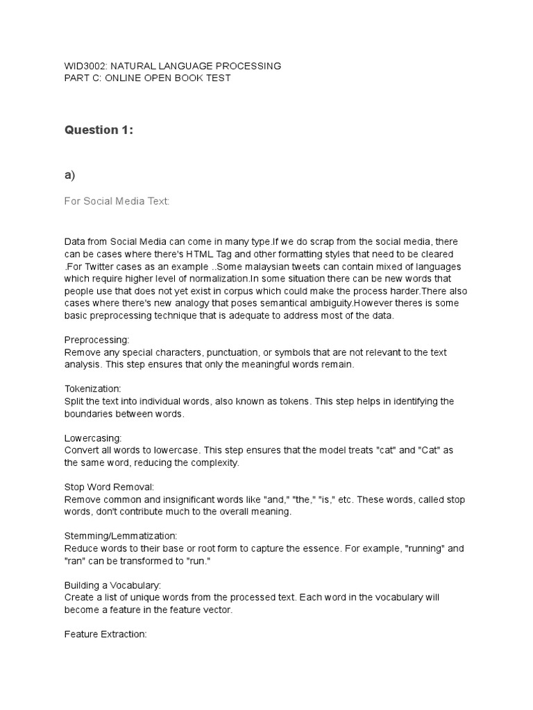 Nlp Assignment Answer Pdf Word Part Of Speech 