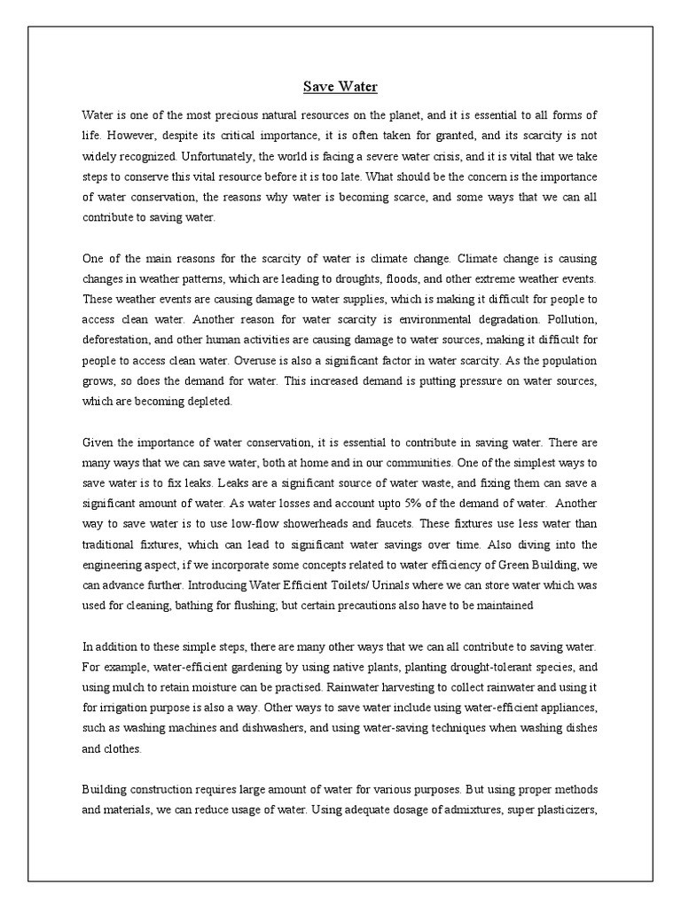 Save Water | PDF | Water | Water Conservation