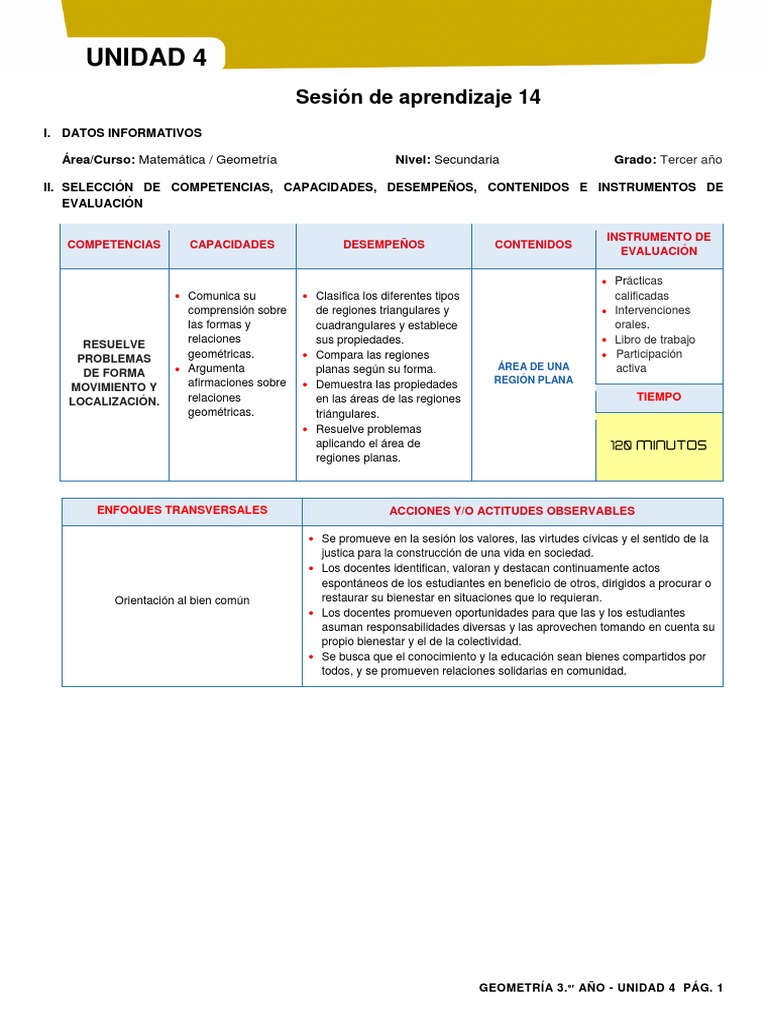 Geo 3.° Sesión de Aprendizaje 14 | PDF | Evaluación | Enseñando
