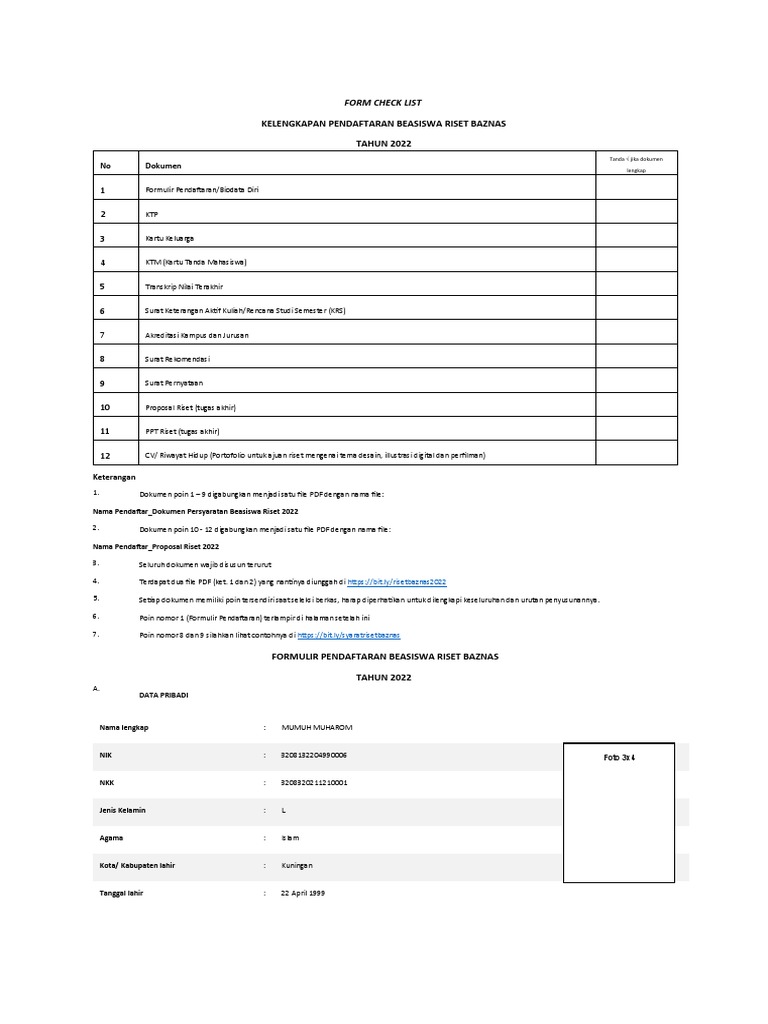 01 Formulir Pendaftaran Beasiswa. | PDF