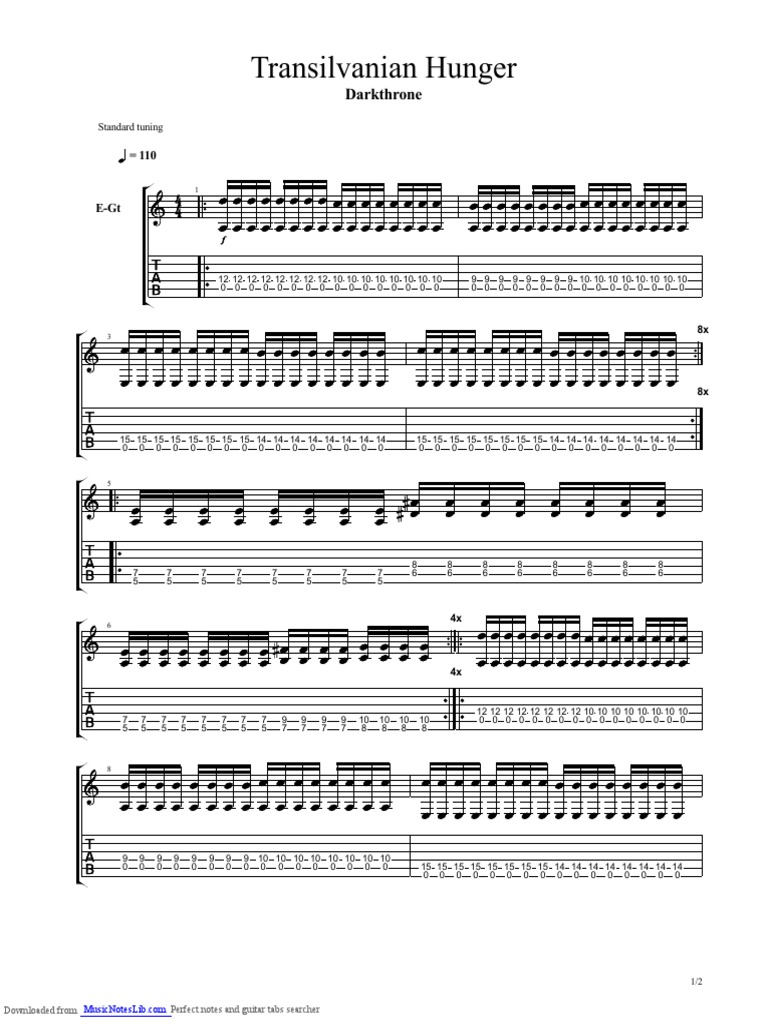 Transilvanian Hunger Guitar Tabs | PDF | Guitar Family Instruments ...
