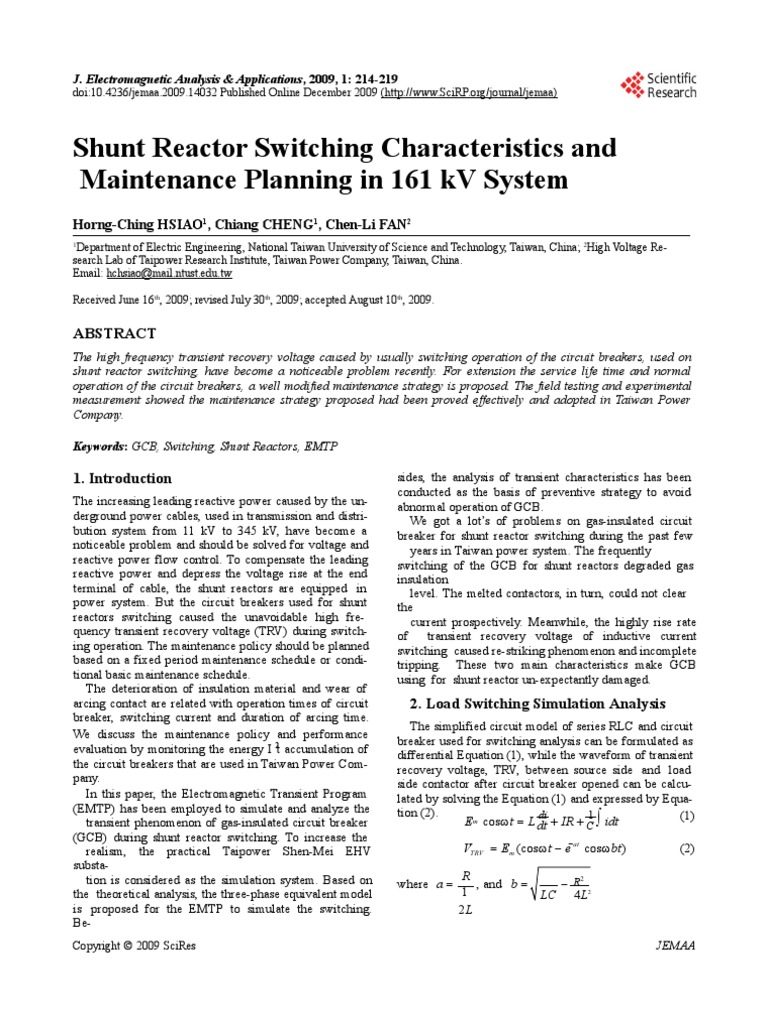 Shunt Reactor Switching Characteristics and Mainte | PDF | Electrical ...