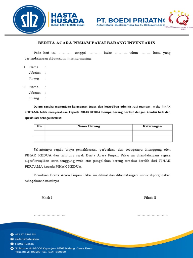 FORM_BERITA ACARA PINJAM PAKAI BARANG INVENTARIS | PDF