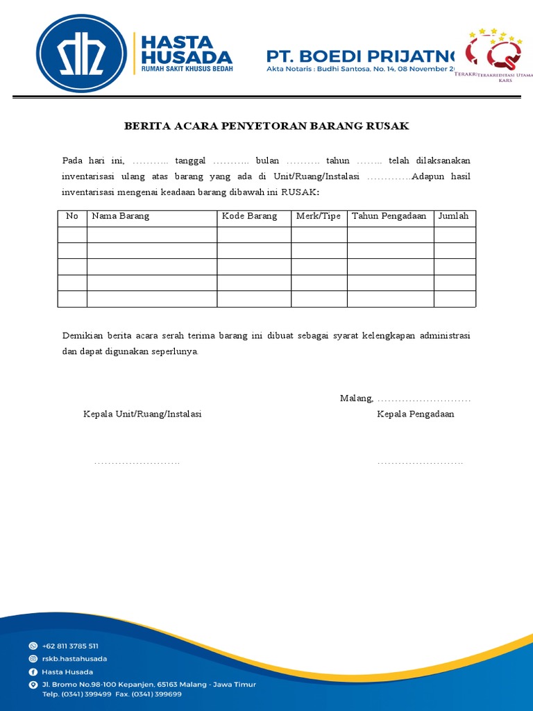 FORM_BERITA ACARA PENYETORAN BARANG RUSAK | PDF