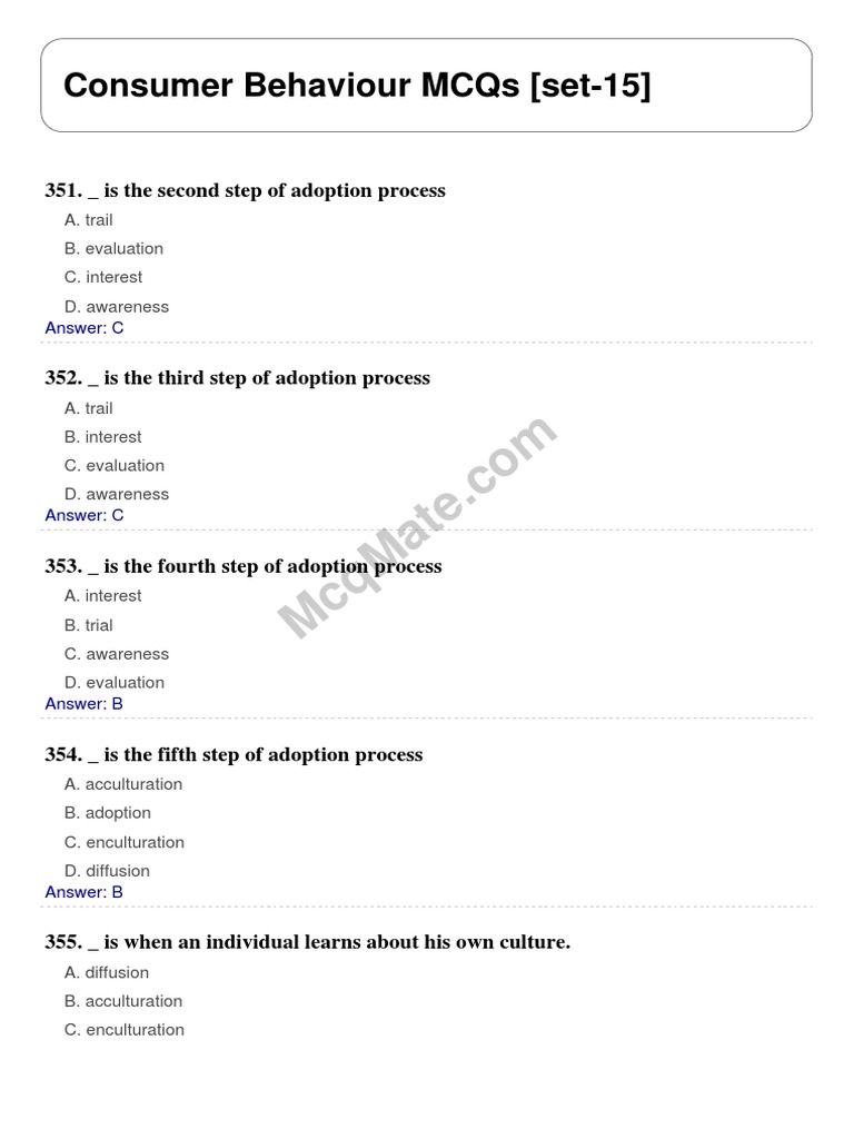 Consumer Behaviour Solved MCQs (Set-15) | PDF | Consumer Behaviour | Cognitive Science