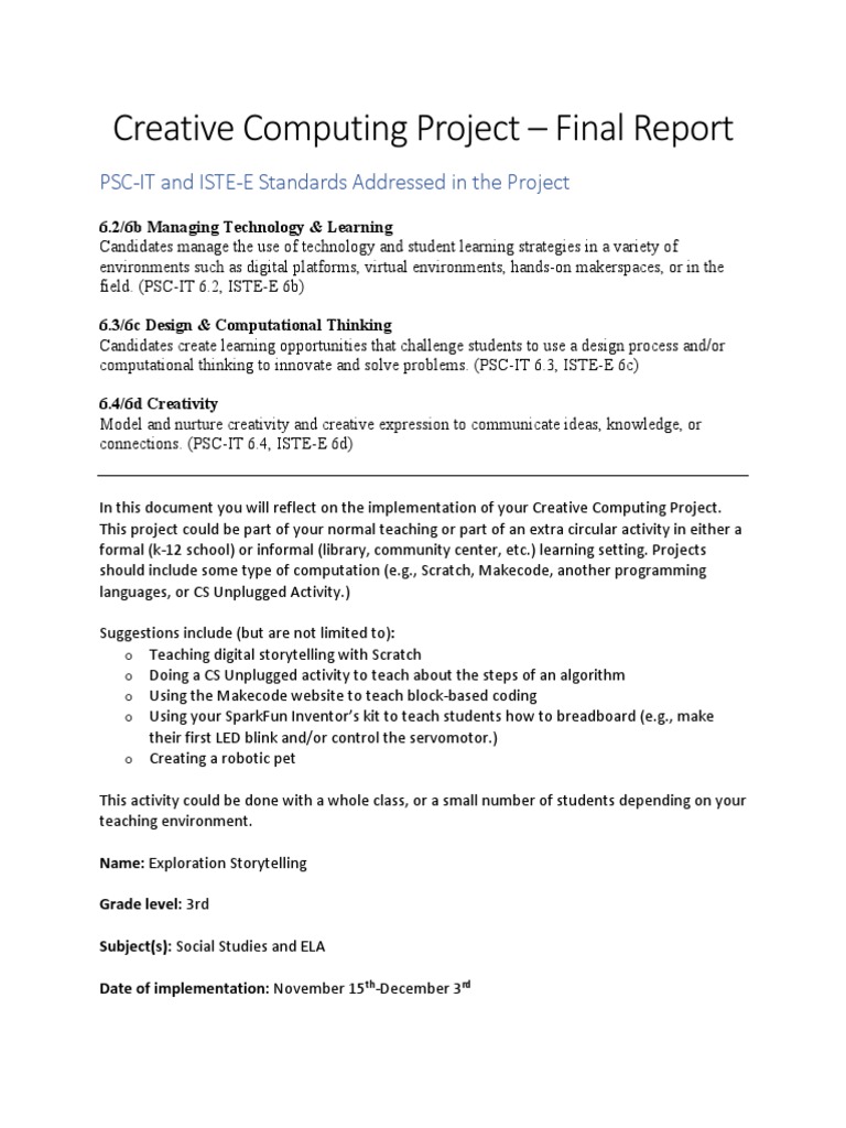 Itec 7485 Final Creative Computing Project | PDF | Scratch (Programming Language) | Thought