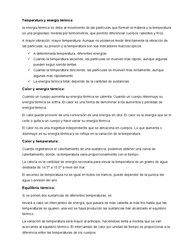Temperatura y Energía Térmica | PDF | Temperatura | Calor