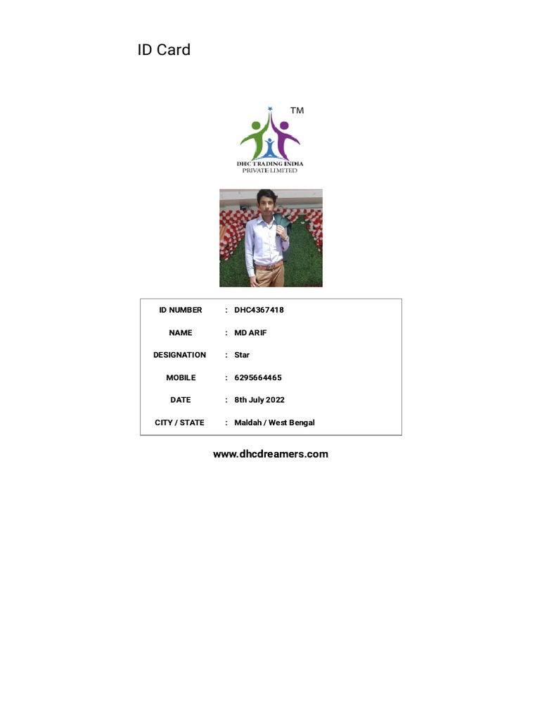 Id Card - DHC Trading India PVT LTD | PDF