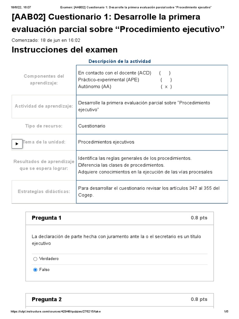Examen - (AAB02) Cuestionario 1 - Desarrolle La Primera Evaluación ...
