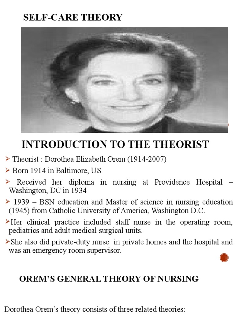 Orem's Theory (Nursing Theory) | PDF | Nursing | Health Sciences