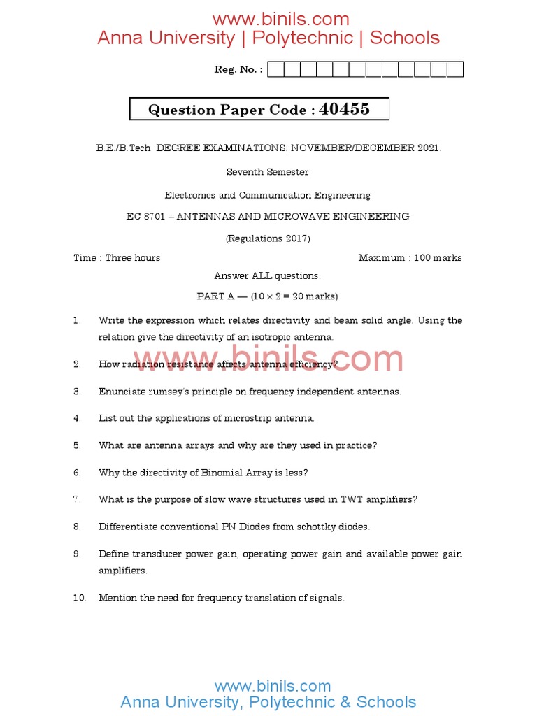 EC8701 Antennas and Microwave Engineering | PDF | Antenna (Radio ...