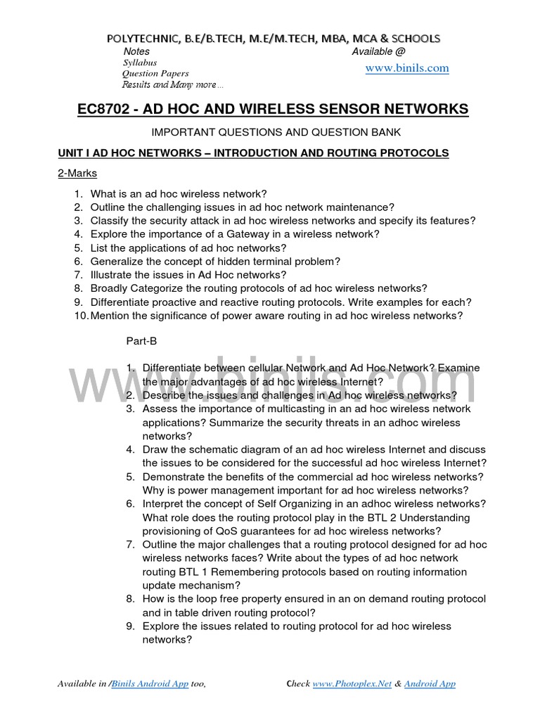 EC8702 | PDF | Wireless Sensor Network | Wireless Ad Hoc Network