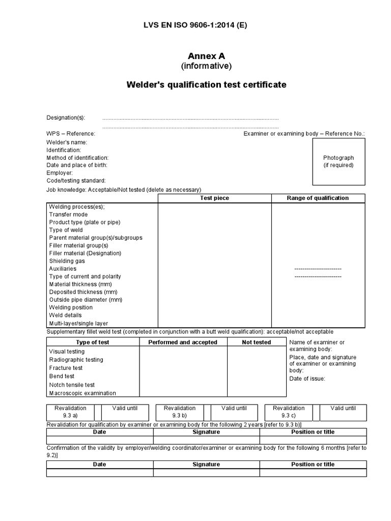 Editable ISO 9606-1-2013 WQT | PDF | Welding | Construction
