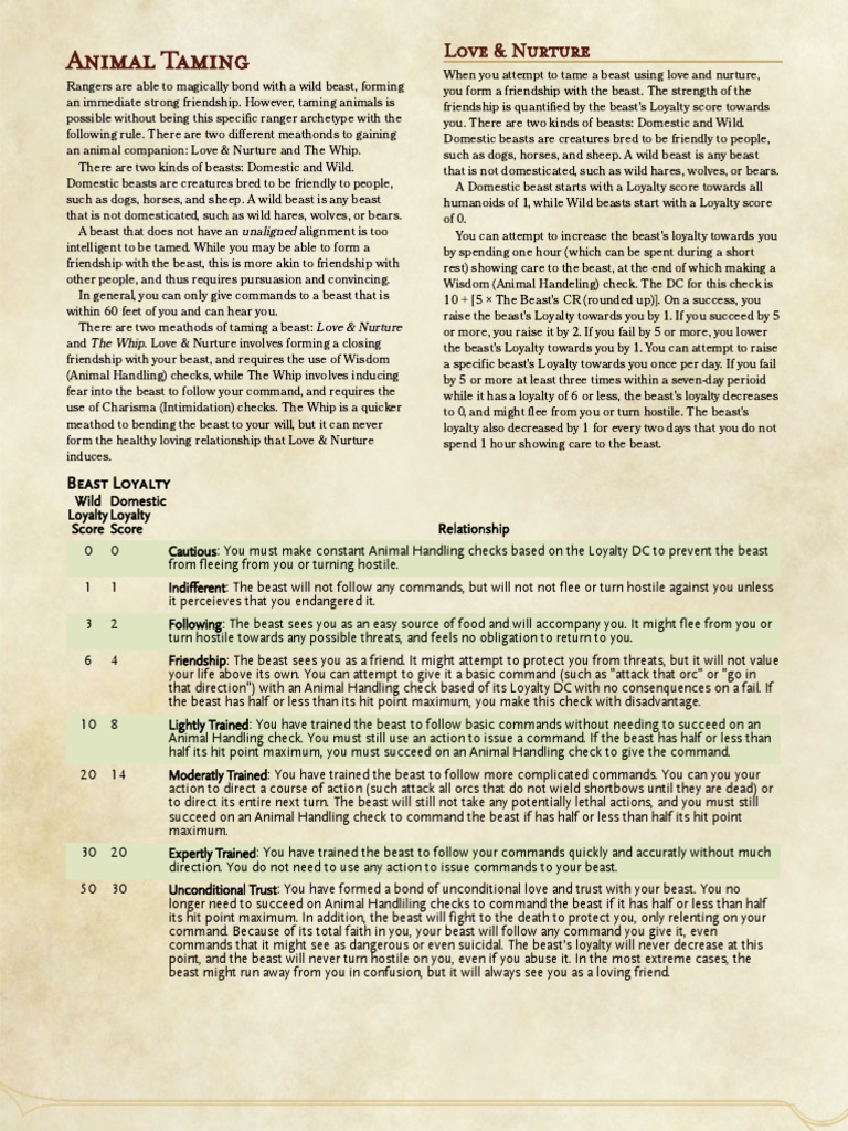 Animal Taming Rules | PDF