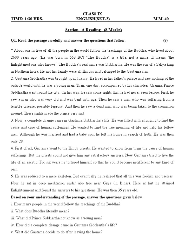 Class Ix Ut1 Set 2 (2022) 2 | PDF | General Fiction