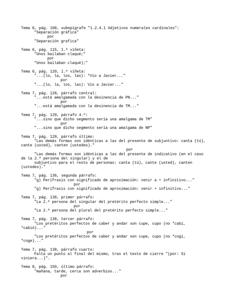 Erratas Libro Conocimientos Básicos de Lengua Española | PDF | Adverbio | Verbo