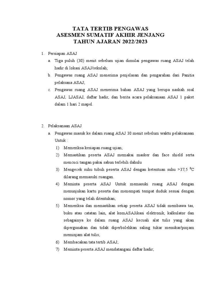 Tata Tertib Pengawas & Peserta ASAJ | PDF