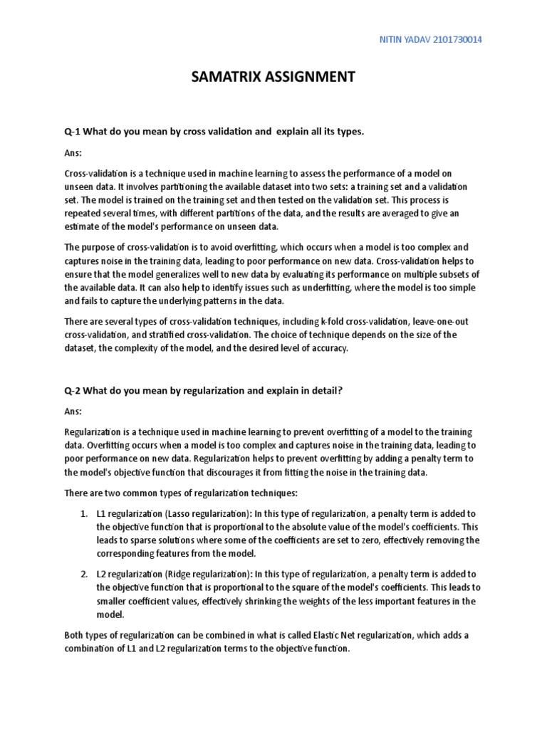 Samatrix Assignment3 | PDF | Cross Validation (Statistics) | Statistics