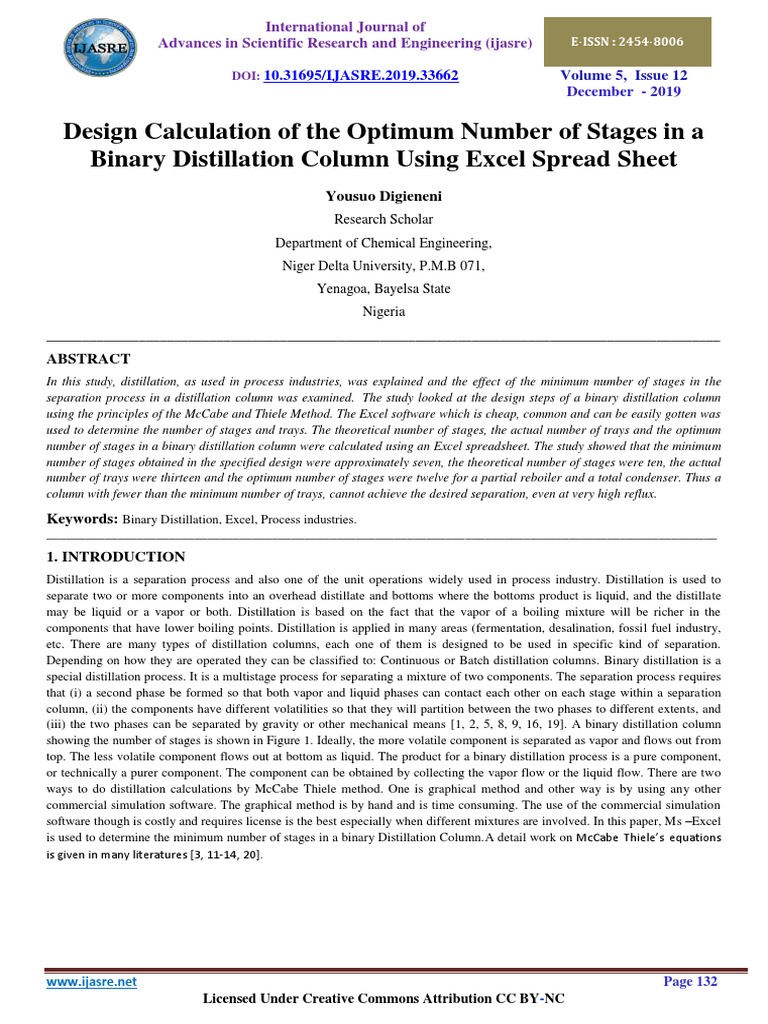 Binary Distillation Stage Optimization Using Excel | PDF | Distillation | Chemical Engineering
