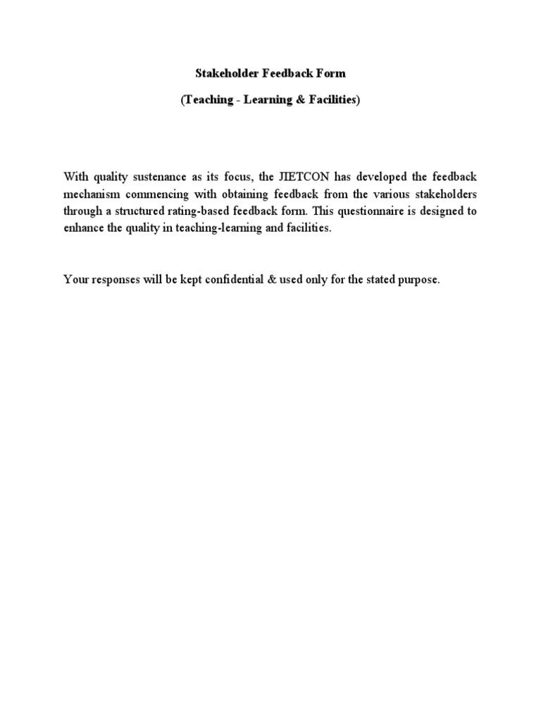 Stakeholder Feedback Form (Teaching - Learning & Facilities) | PDF