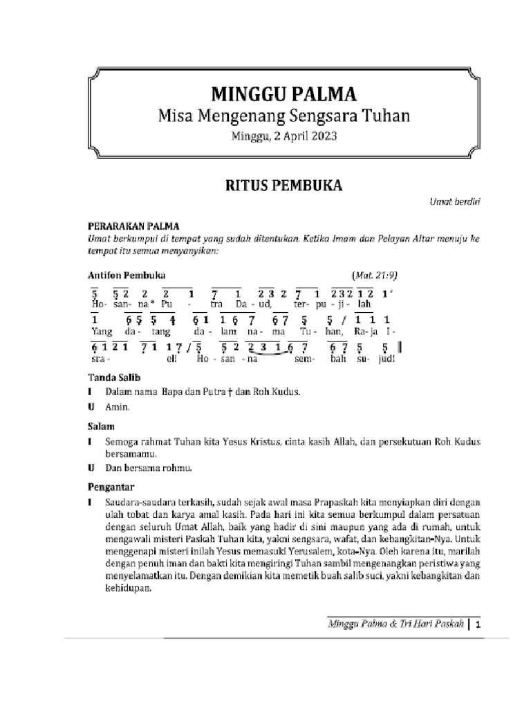 Teks Misa Minggu Palma 2023 | PDF