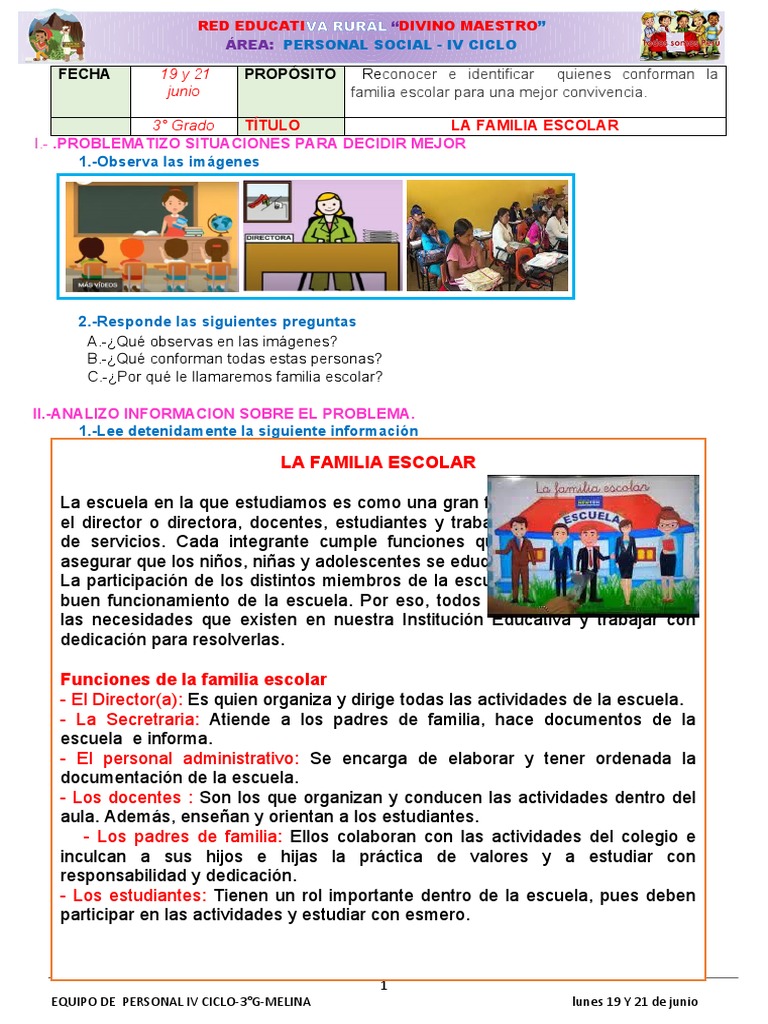 Iv-3g-Personal - La Familia Escolar - Ficha | PDF | Enseñando | Maestros