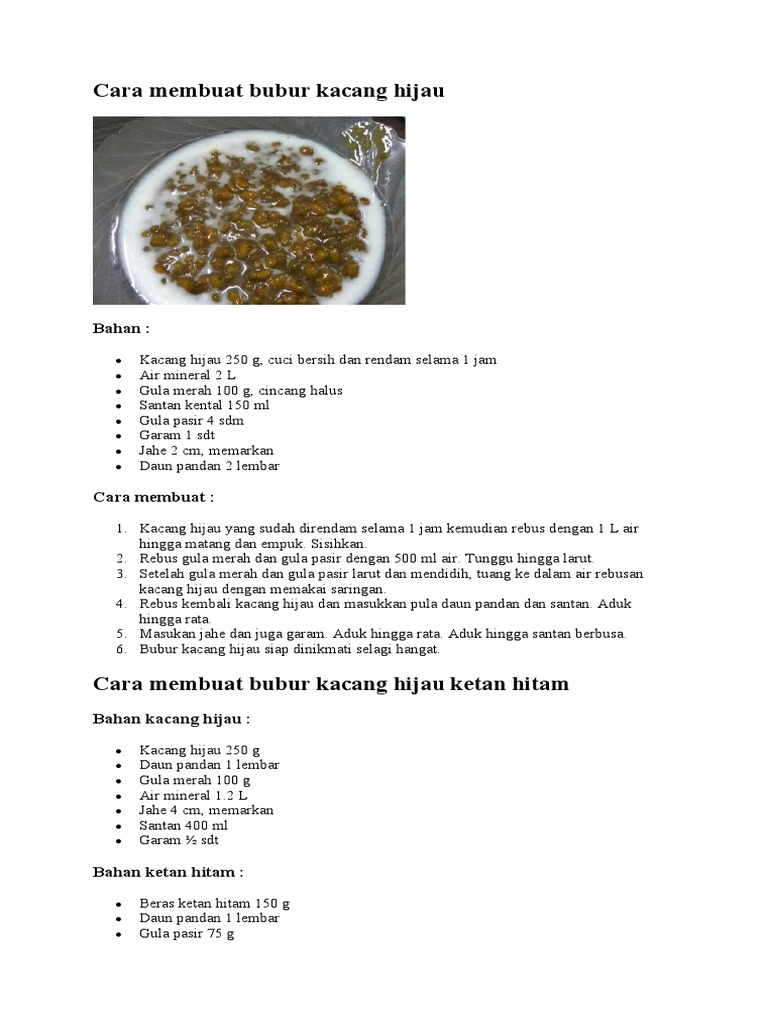 Cara Membuat Bubur Kacang Hijau | PDF