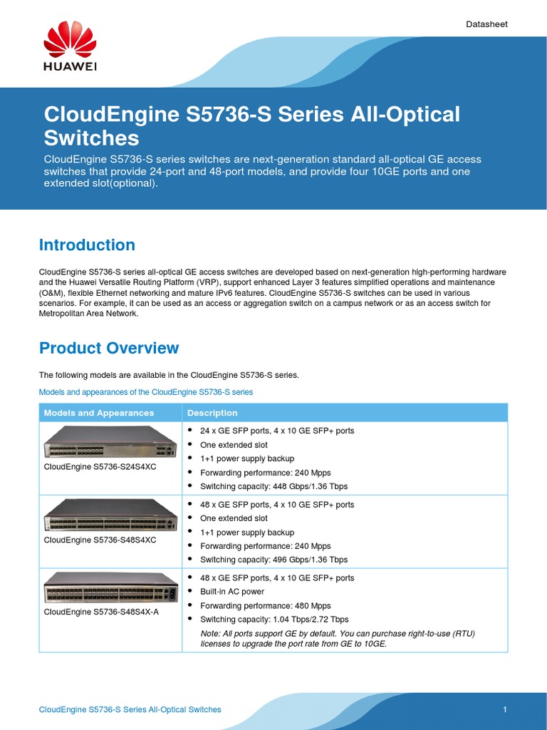 Huawei CloudEngine S5736-S Series All-Optical Switches Datasheet | PDF | Computer Network | I Pv6