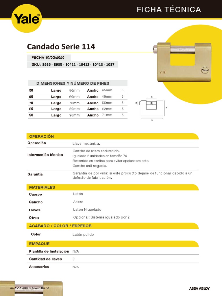 Candado Serie 114: Especificaciones y Garantía | PDF