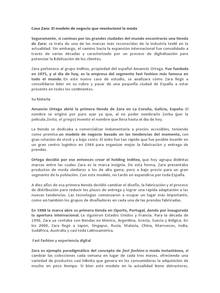 Caso Zara: Innovación en Fast Fashion | PDF | Economias | Business