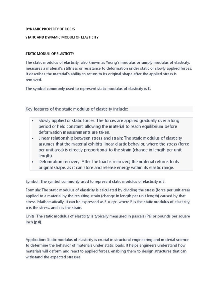 Dynamic Property Of Rocks Pdf Elasticity Physics Youngs Modulus