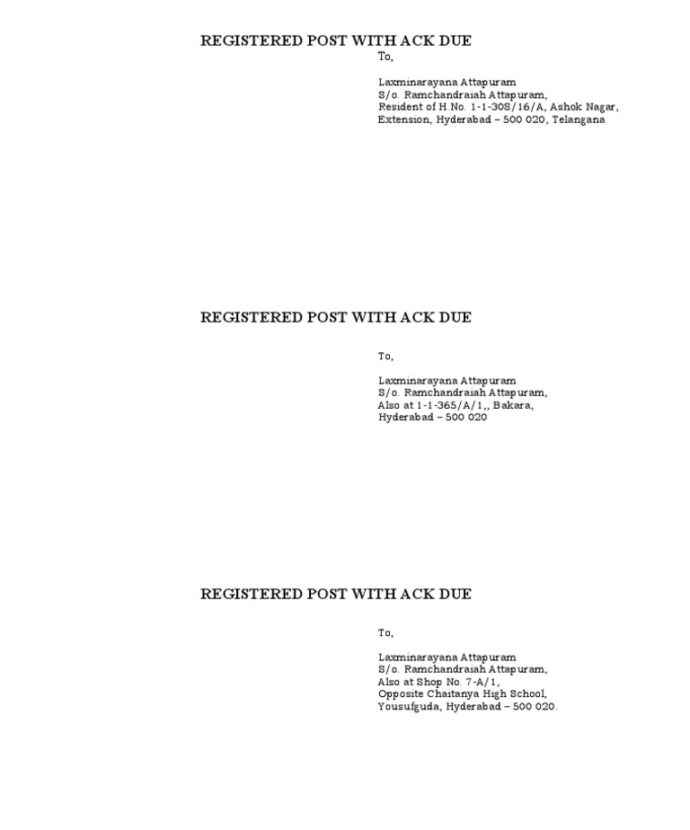 Registered Post Acknowledgment Details | PDF