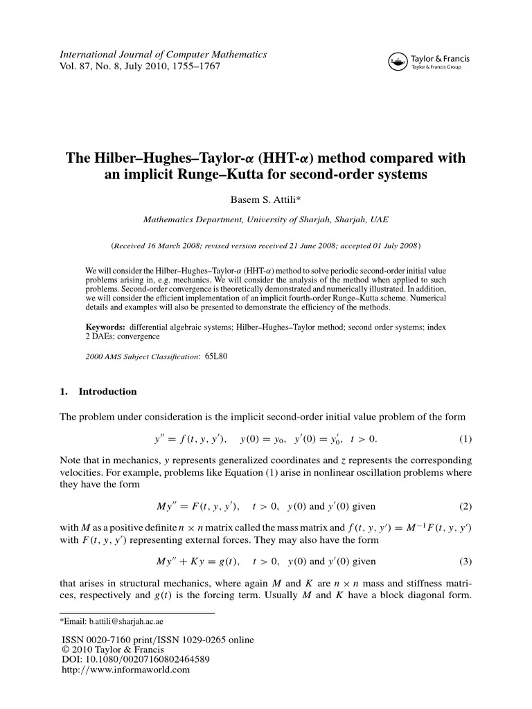 The Hilber-Hughes-Taylor-α (HHT-α) method compared with | PDF ...