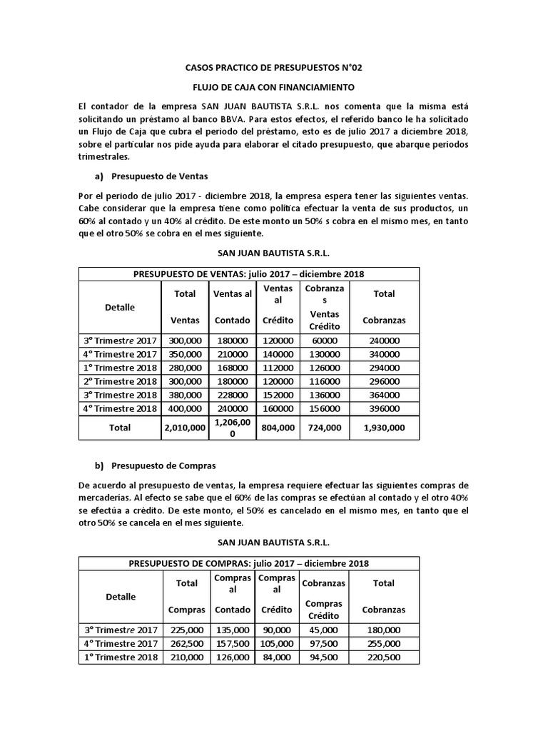 Presupuestos y Flujo de Caja 2017-2018 | PDF | Presupuesto | Sector privado