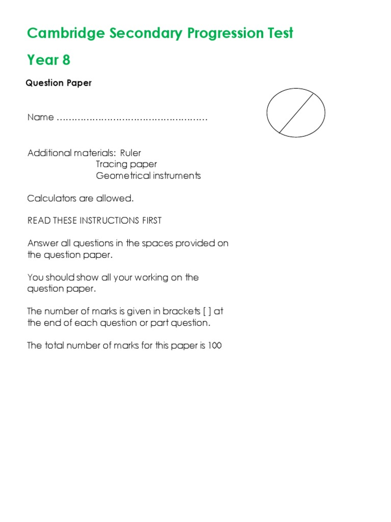ICGSE Y8 Maths Progression Test Mid-Year (Chapter1-11) | PDF ...