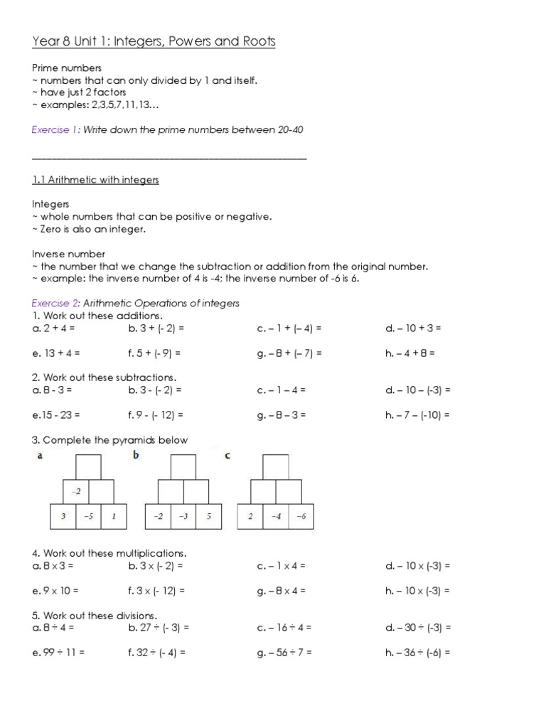 ICGSE Y8 Chapter 1 Integers Powers and Roots | PDF | Numbers | Mathematics