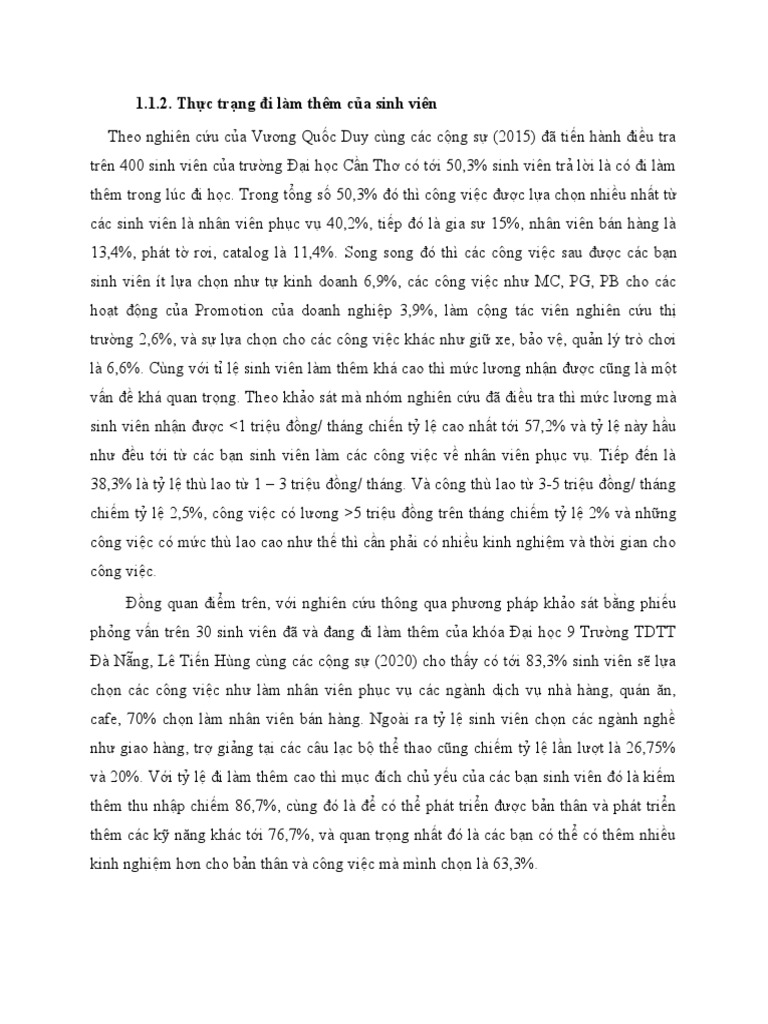 1.1.2. TH C TR NG Đi Làm Thêm C A Sinh Viên | PDF